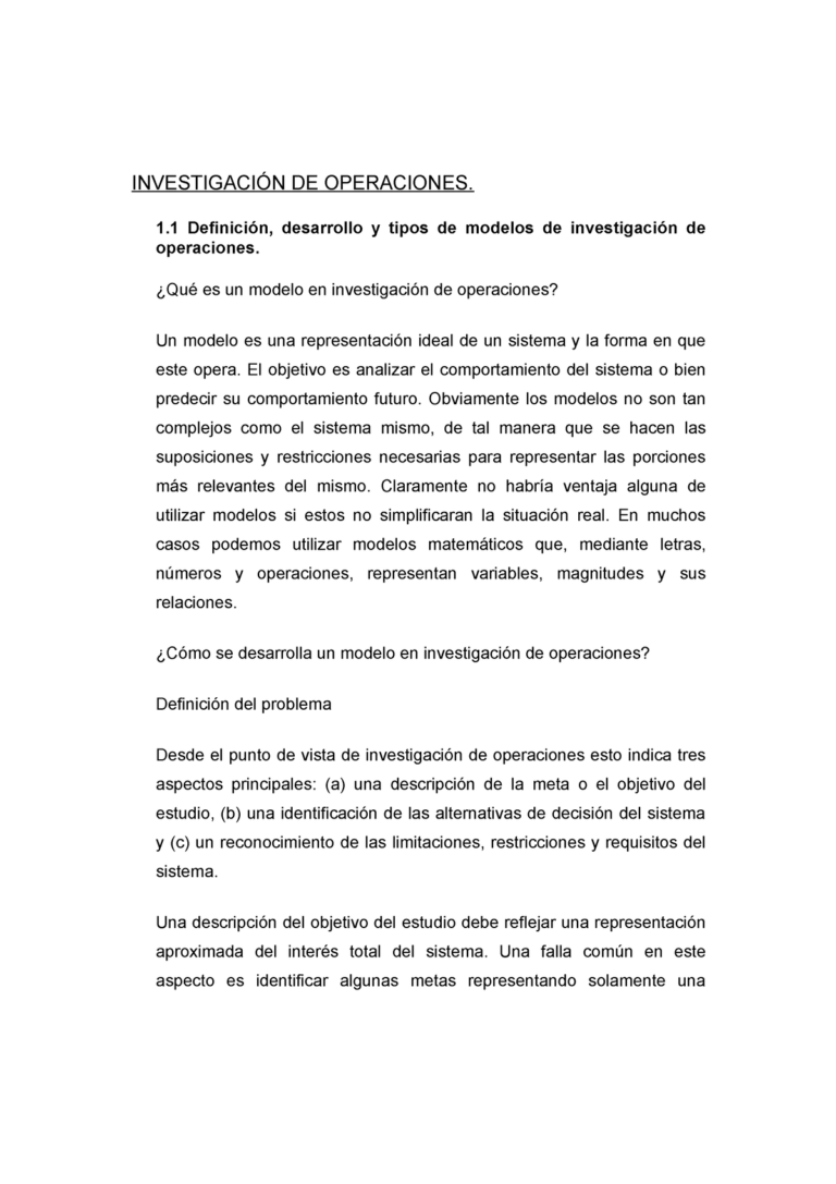 1.1 definicion desarrollo y tipos de modelos de investigacion de operaciones: una guia para el ...