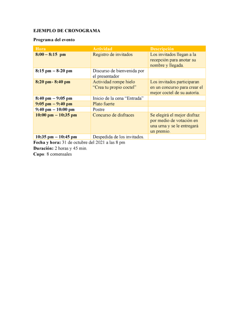 ¡Así será el programa del evento 'ejemplo'!