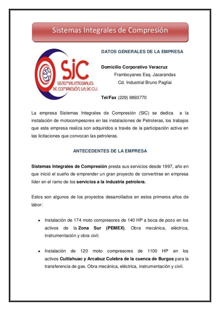 Ejemplo de datos generales de una empresa