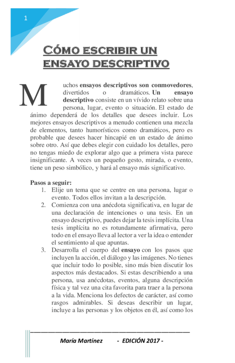 Ensayo Descriptivo: Características, Ejemplos y Consejos