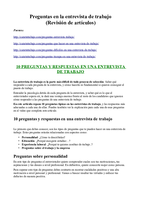 Entrevista de trabajo: preguntas y respuestas ejemplos pdf