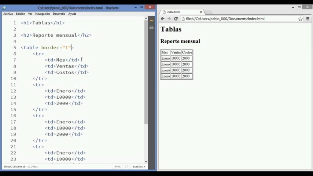 Tabla de ejemplo: cómo crear una tabla en HTML